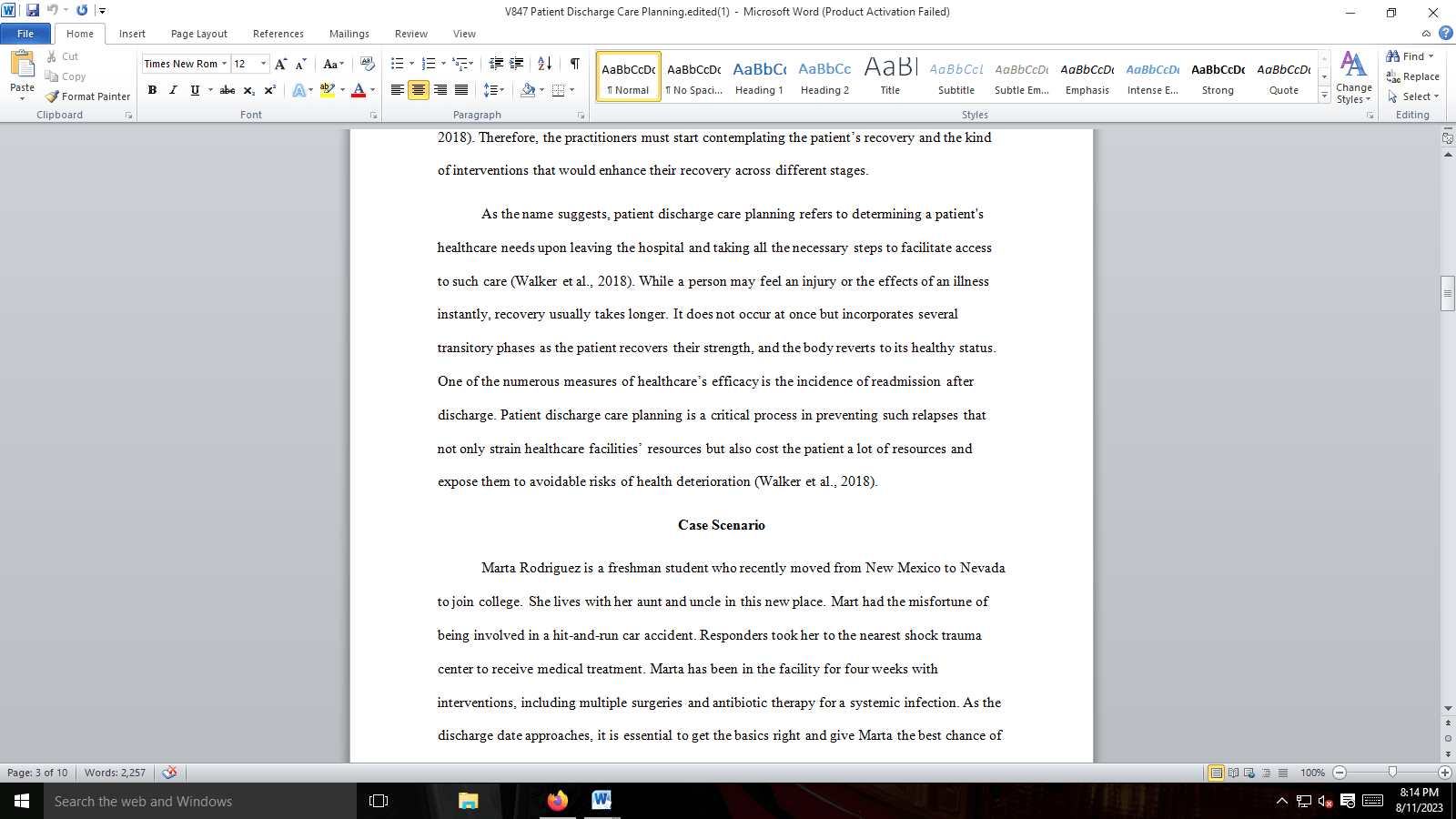 Patient discharge care plan